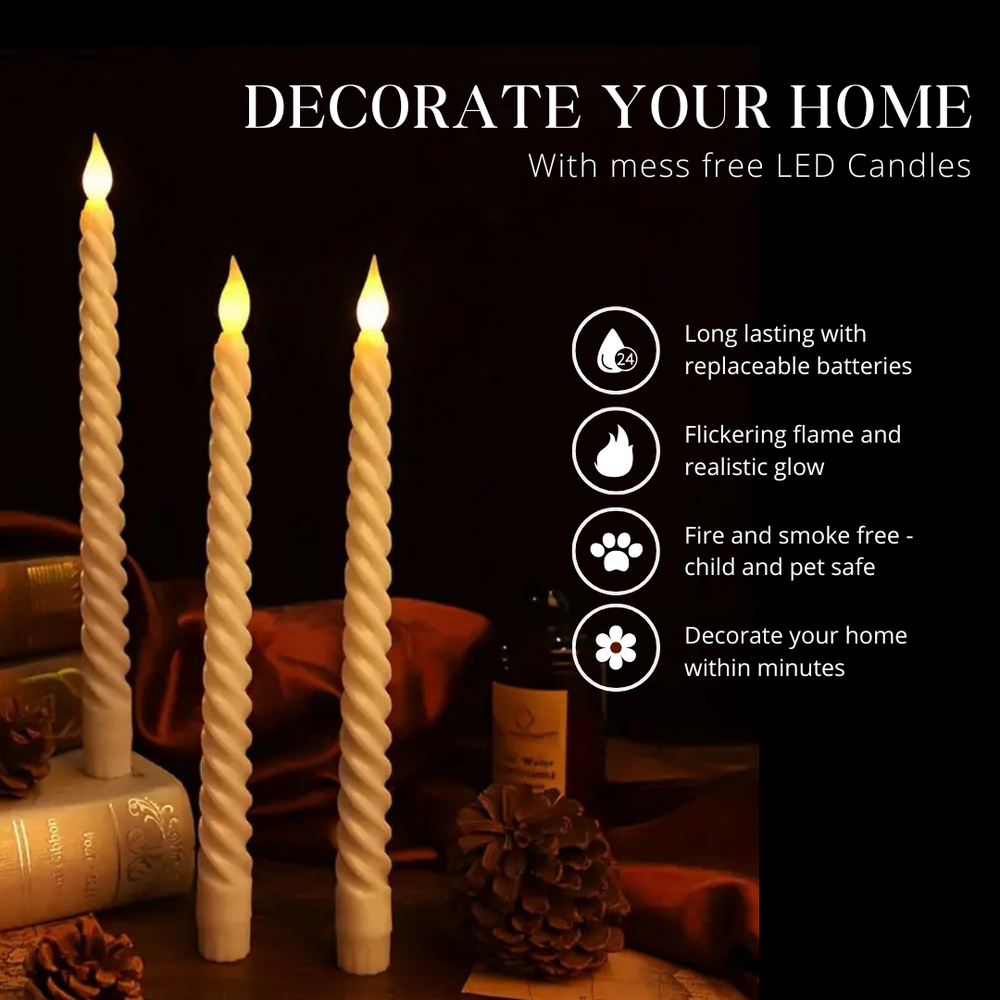 LED Spiral Taper Candles | Battery Operated Decorative Candle – Floral ...