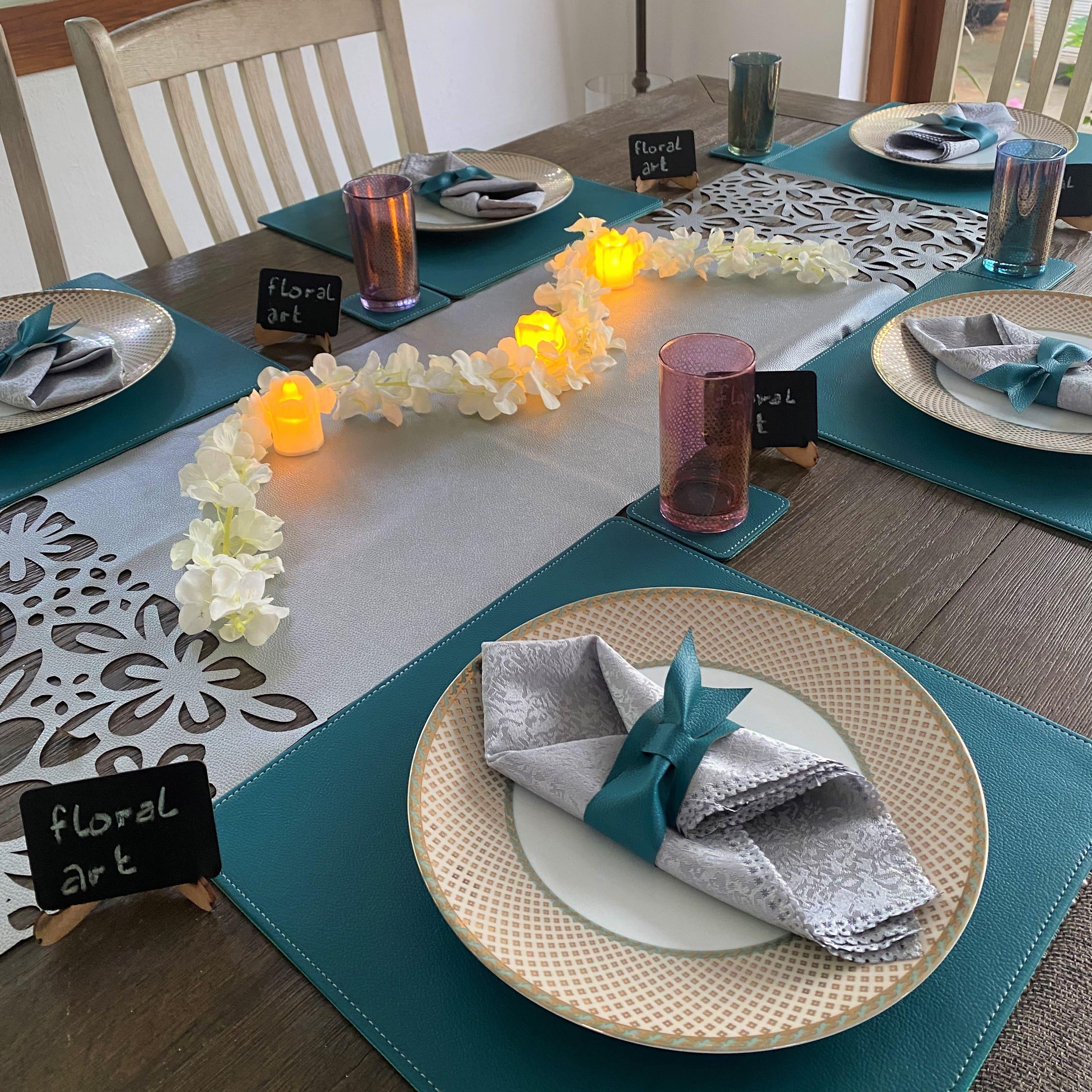 Aster Dining Table Decor Kit | Leather Mats & Coasters | Easy to Clean ...