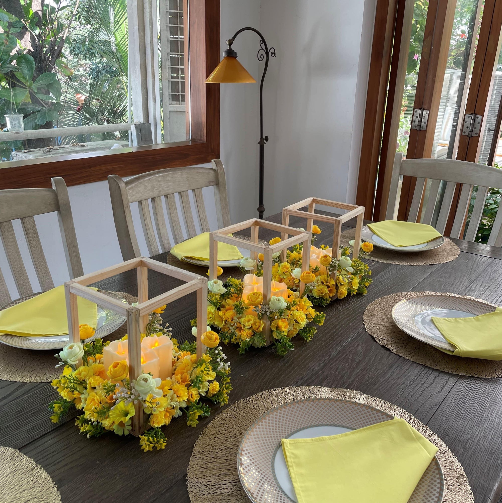 Tuscany Centre Piece | Artificial Flower Decor with 3 LED Candles ...